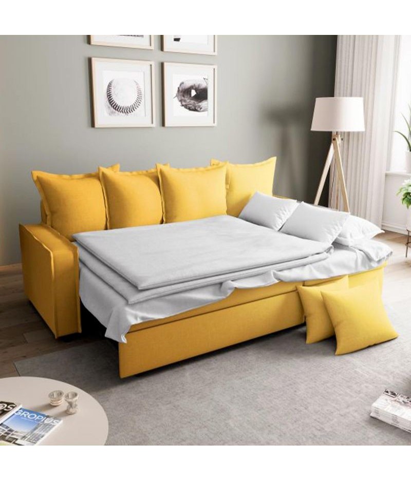 Tanaro - Sofacama esquinero estilo moderno tela color amarillo