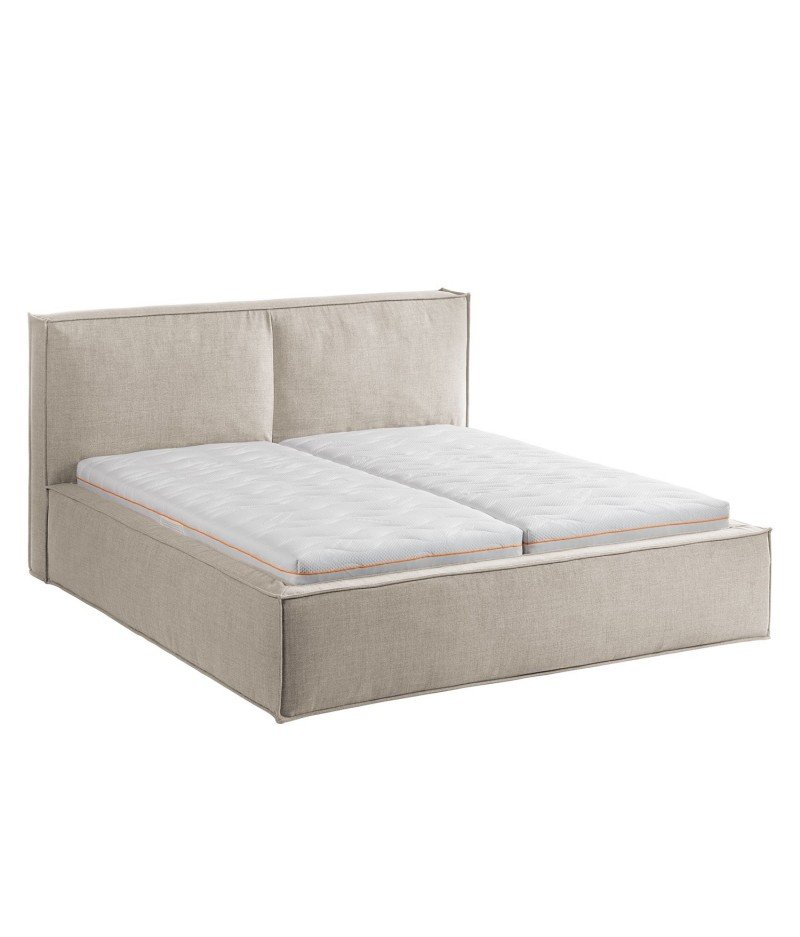 Noah - Cama queen estilo moderno en tela color beige