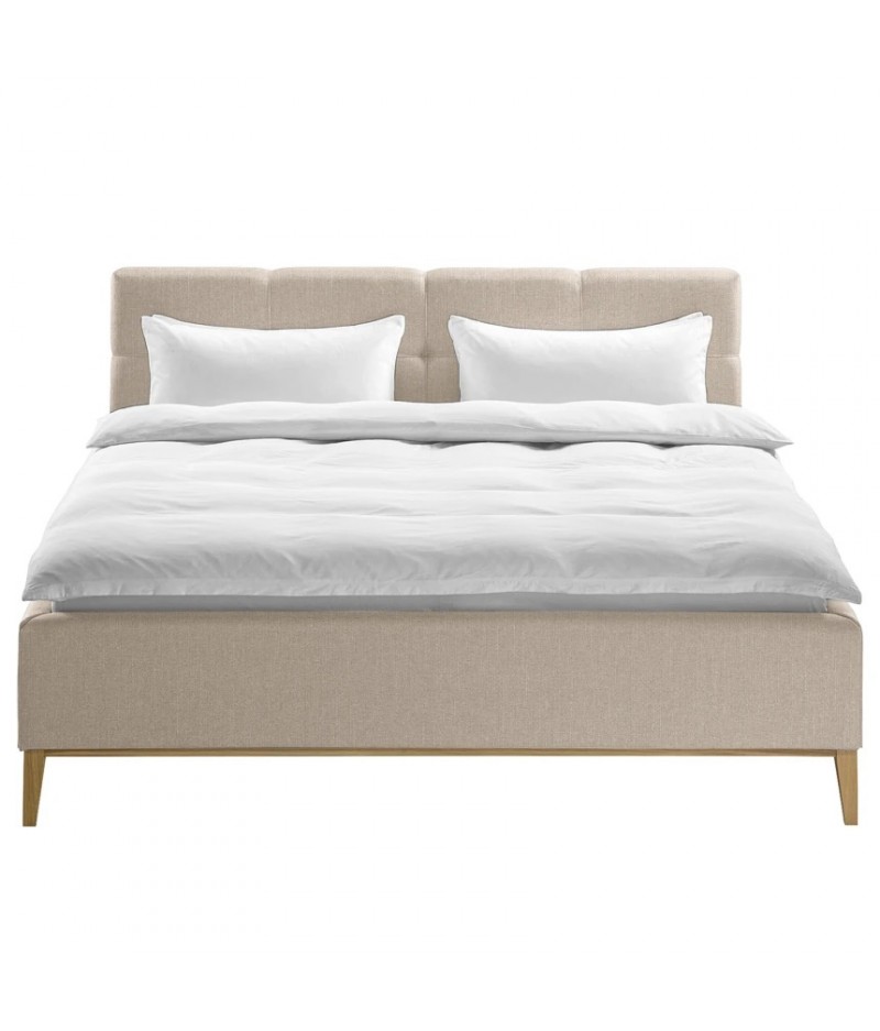 Catalina - Cama matrimonial estilo moderno en tela color beige
