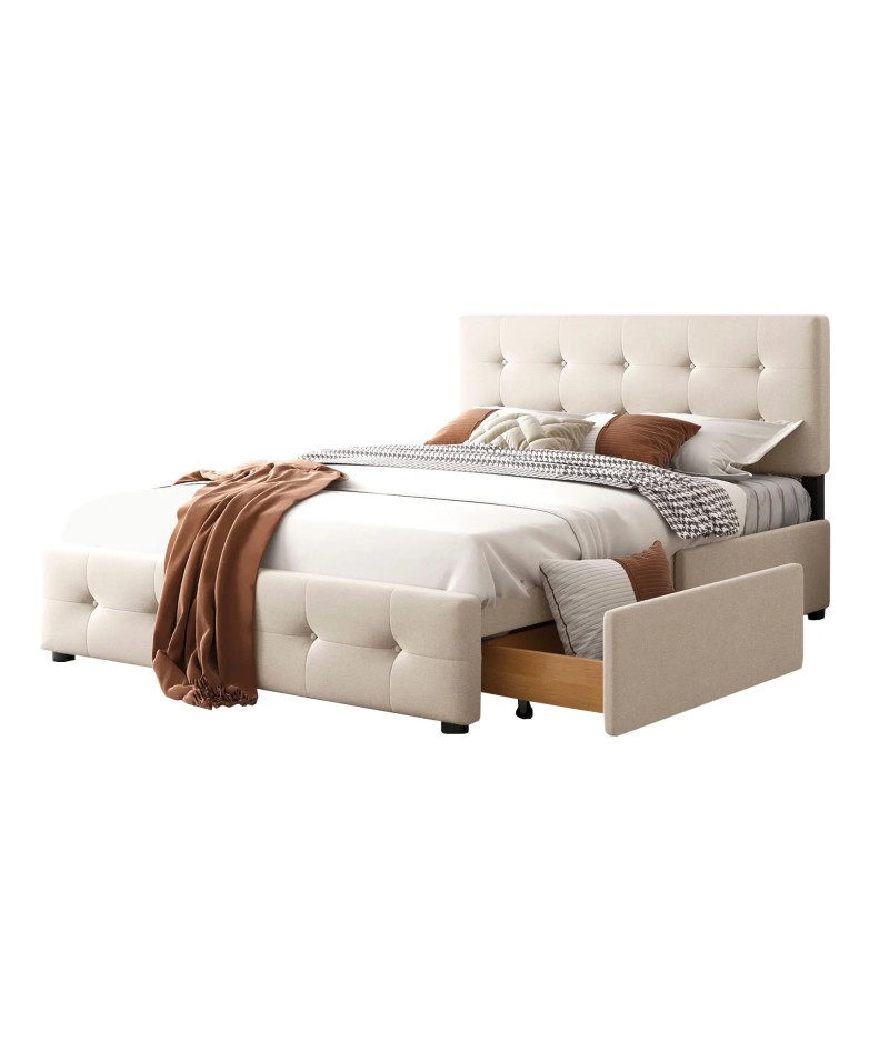 Mallorca - Cama king estilo moderno capitonada con terciopelo beige y ...