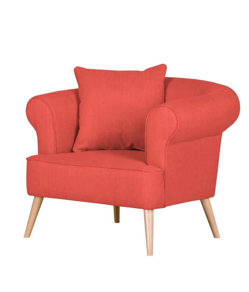Adele – Sillón estilo moderno con tela rojo anaranjado y su cojín
